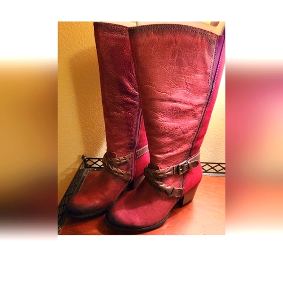 Earth | Shoes | Earth Leather Tall Shaft Boots With Strap Detail ...